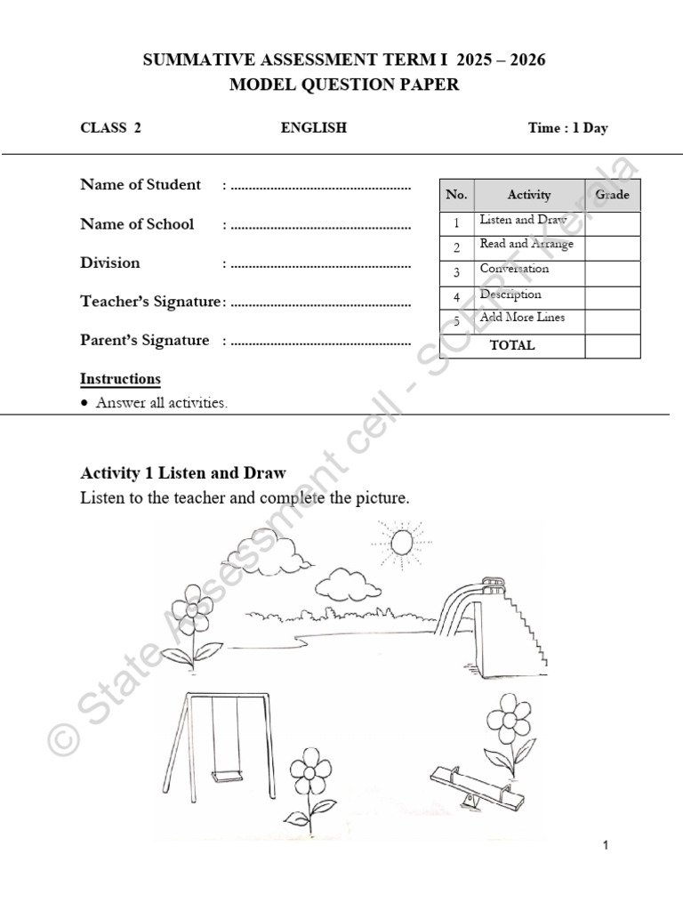 Class 2 English Summative Assessment 2025 | PDF