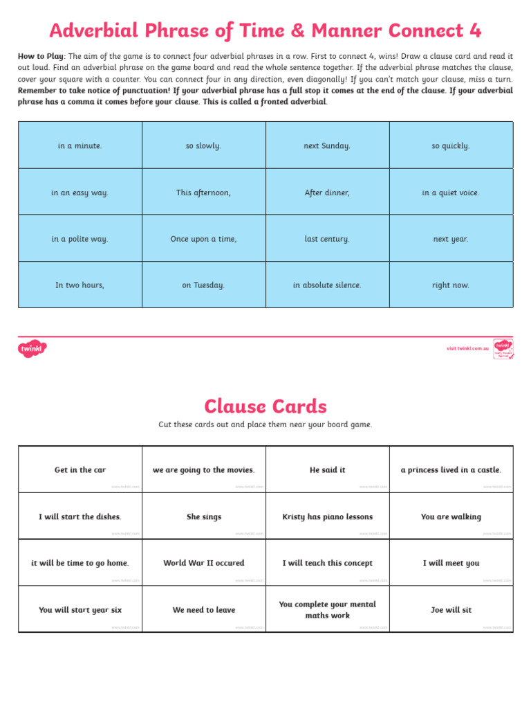 Au t2 e 2548649 Adverbial Phrase Board Game English Ver 3 | PDF ...