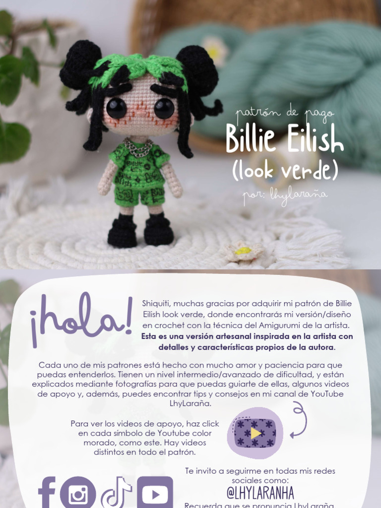 Patrón Amigurumi Billie Eilish | PDF | Amigurumi | Tejer