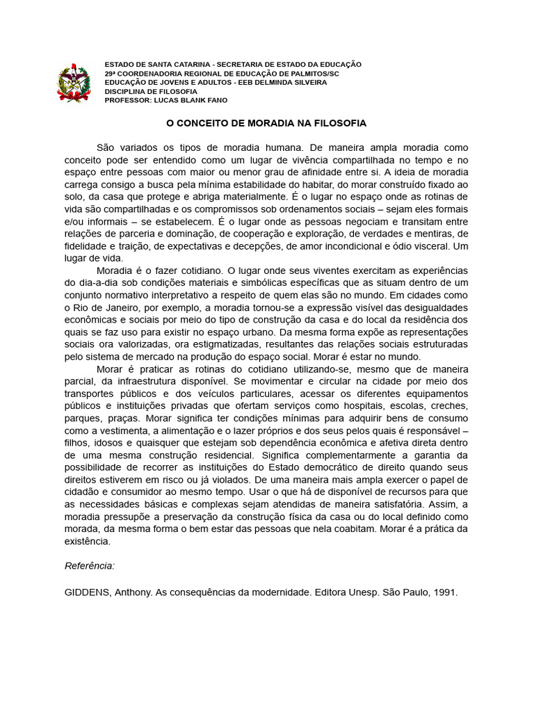 O Conceito de Moradia na Filosofia | PDF | Estado | Cidade