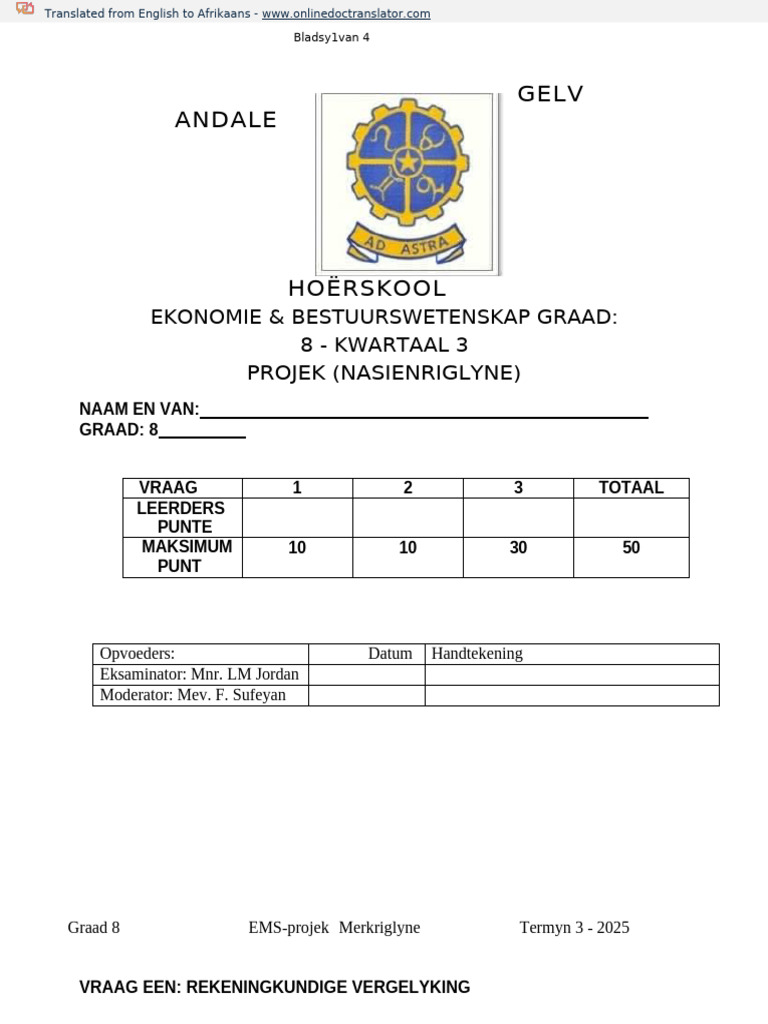 EMS GRADE 8 PROJECT MARKING GUIDELINE Final - En.af | PDF
