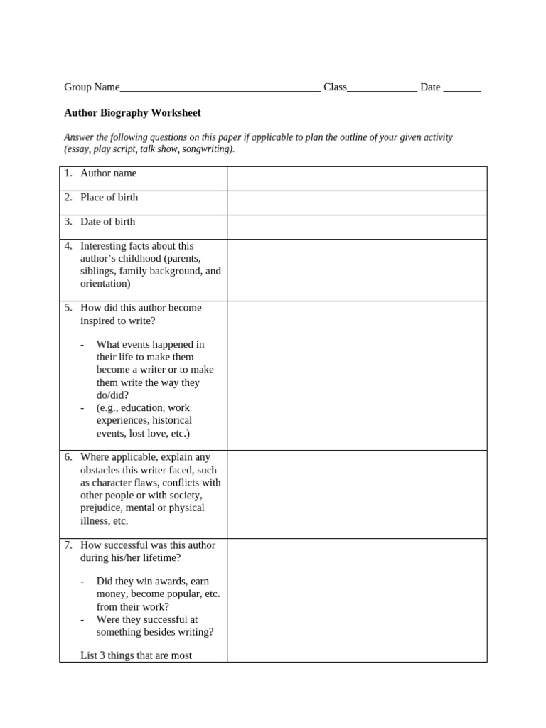 Author Study TB | PDF