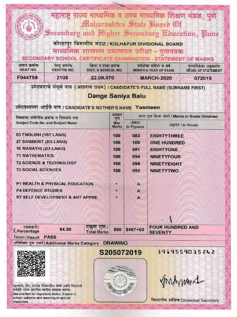 SSC Marksheet Saniya | PDF