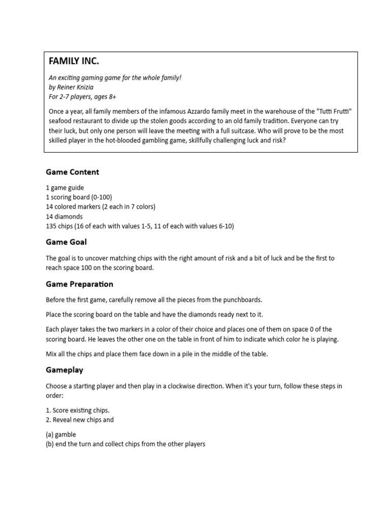 Family Gambling Game Guide | PDF