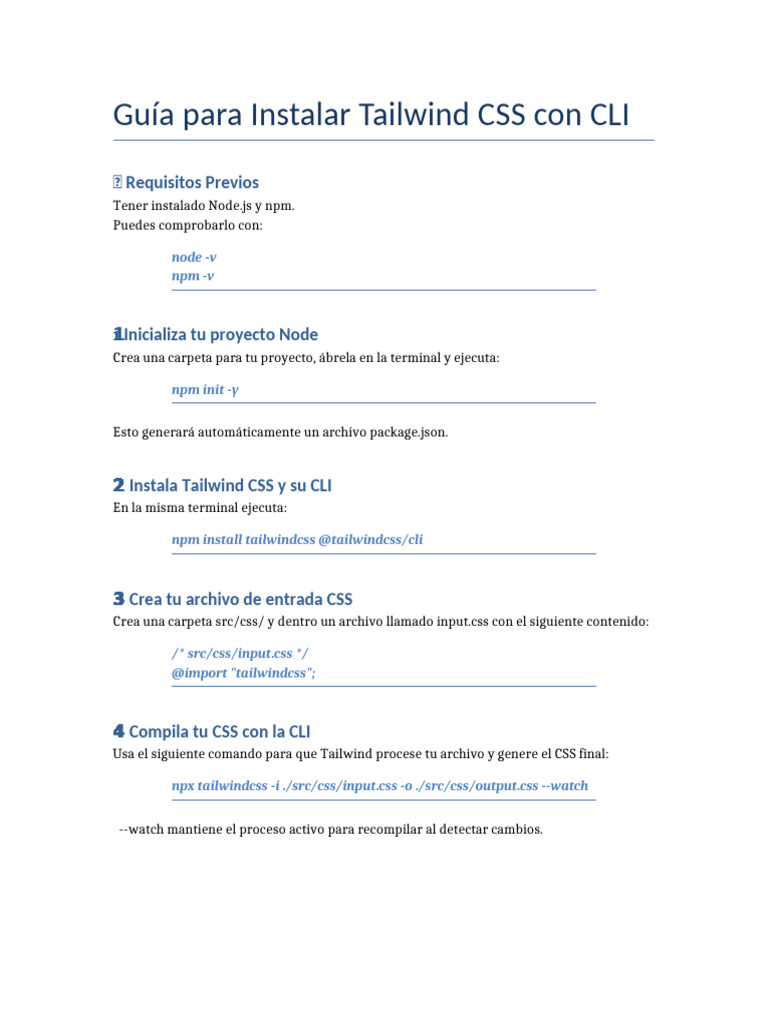 Instalar Tailwind CSS con CLI: Guía Rápida | PDF