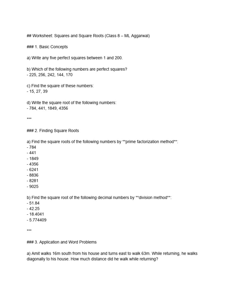 Square and Square Roots Worksheet | PDF