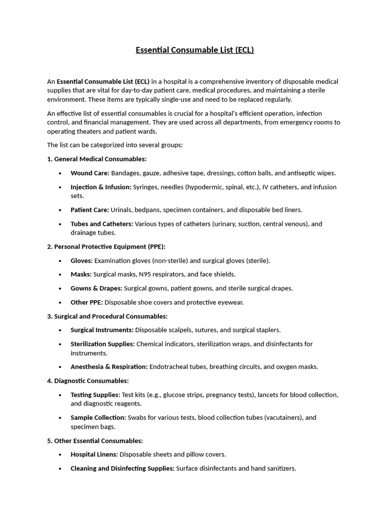 Essential Consumable List for Hospitals | PDF | Surgery | Intravenous ...