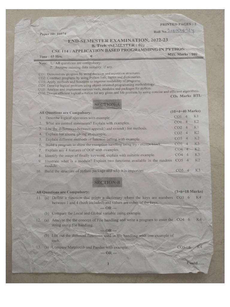 2022-2023 Papers 1st and 2nd Yaer | PDF