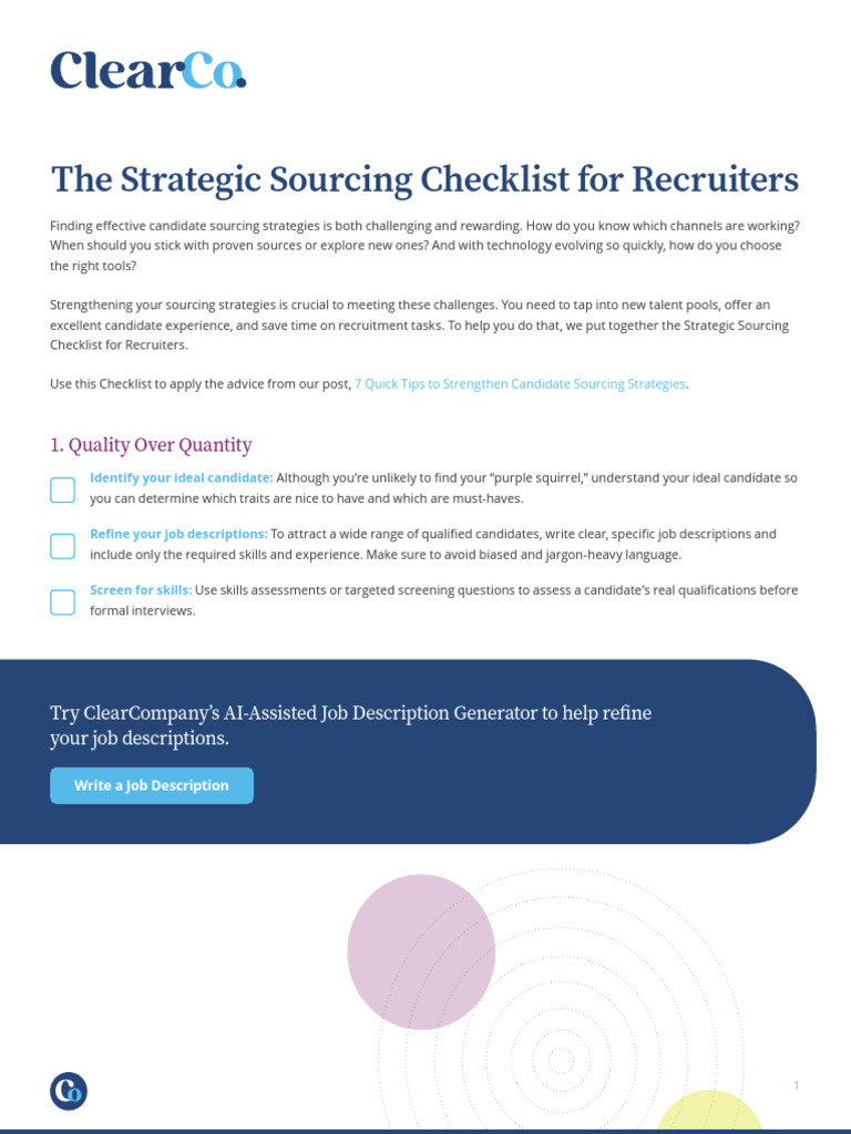 The Strategic Sourcing Checklist For Recruiters | PDF | Recruitment ...