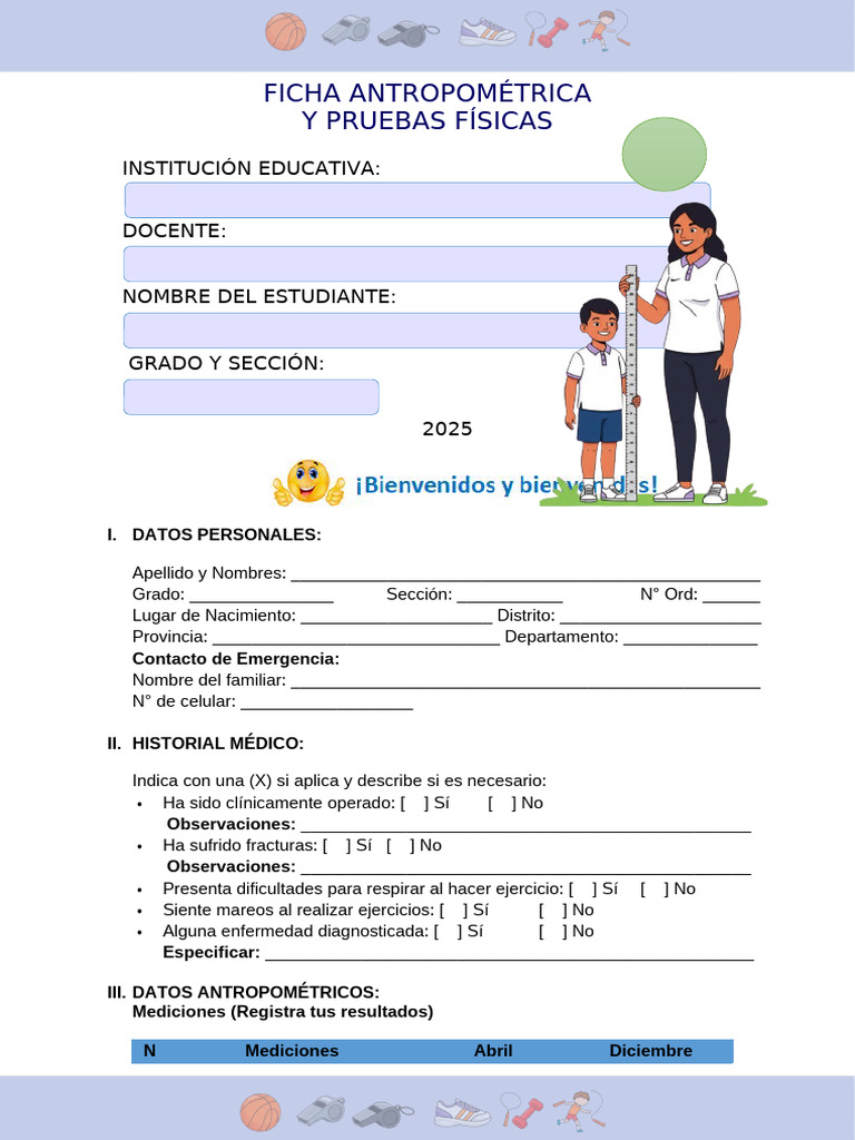 Ficha Antrop - Pruebas Fisicas Ciclo III - IV - V | PDF | Índice de ...