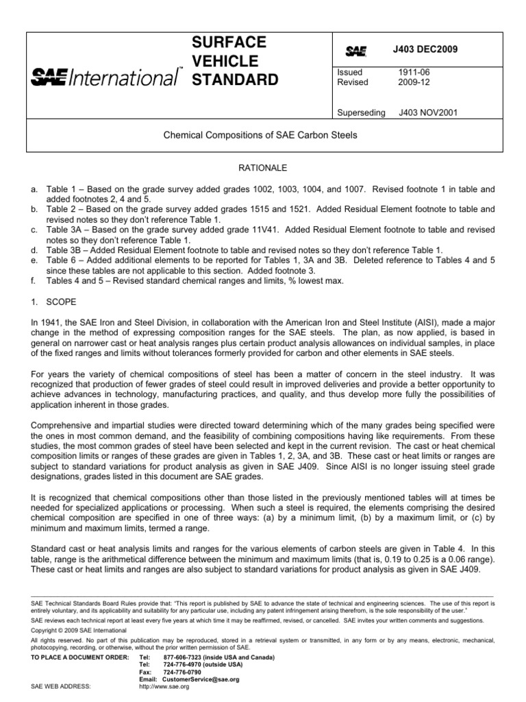 2#J403 (2009) Chemical Compositions of SAE Carbon Steels | PDF | Steel