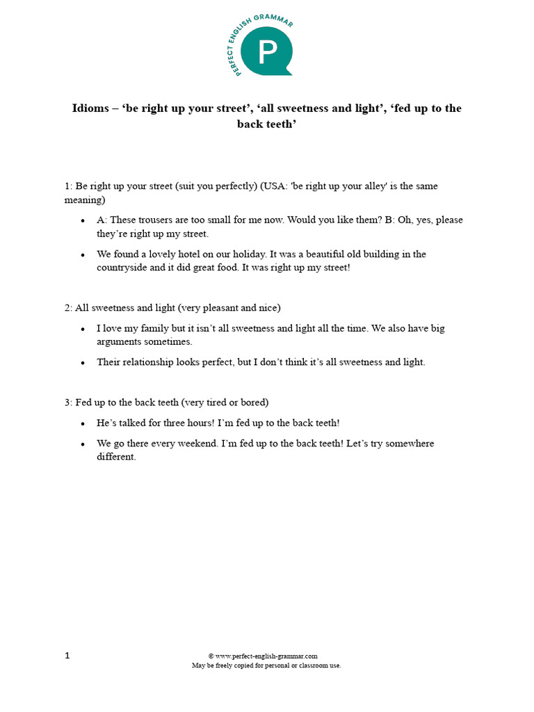 PEG - Idioms 'Be Right Up Your Street', 'All Swe | PDF