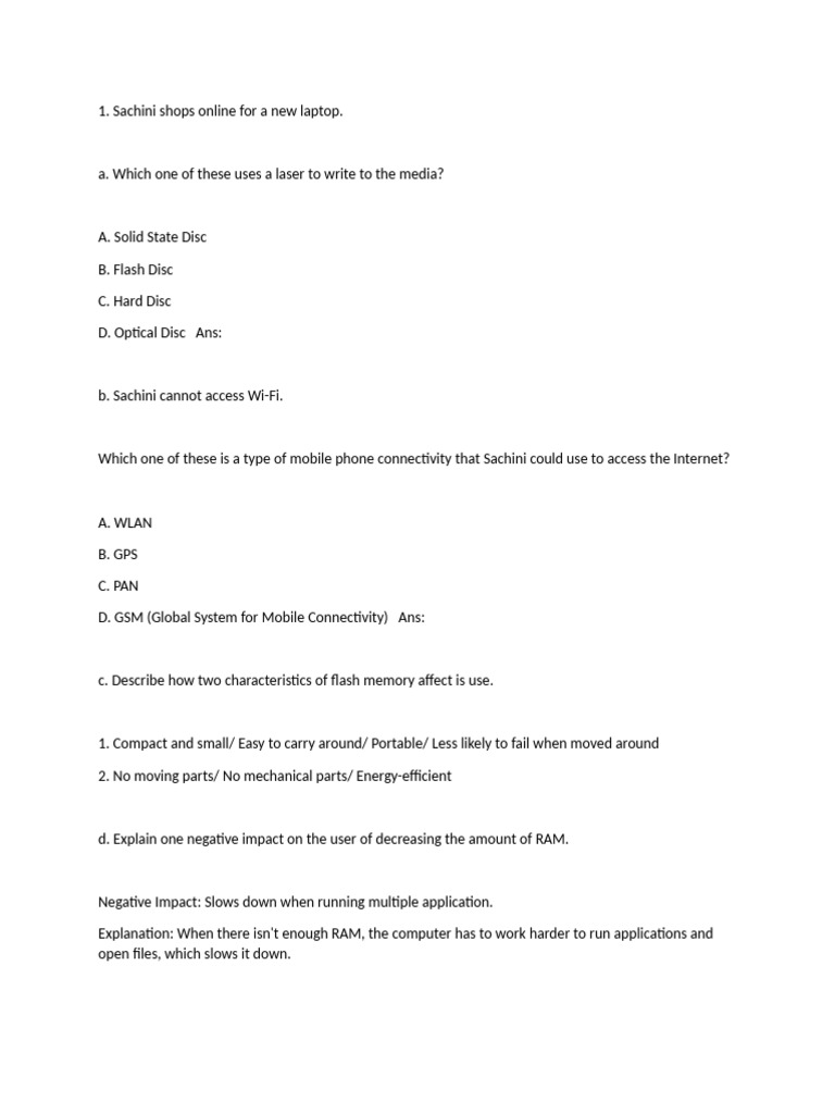 Edexcel ICT Question MDY | PDF | Laptop | Solid State Drive