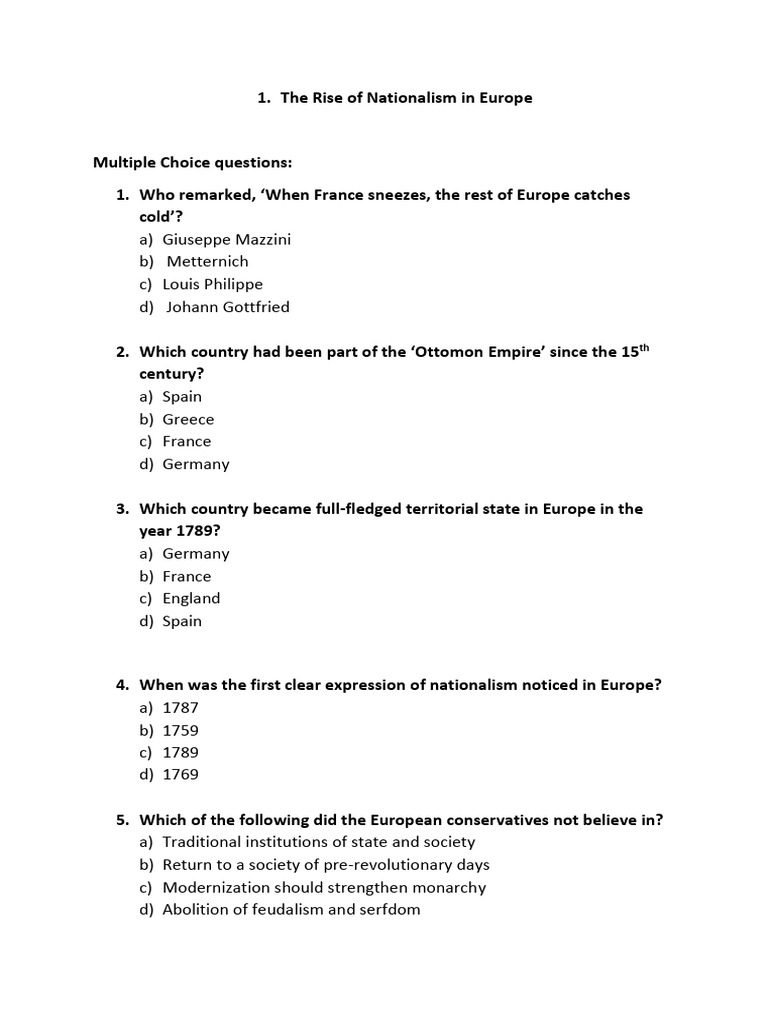 1 . Nationalism in Europe (Worksheet ) | PDF | Political Science | Europe