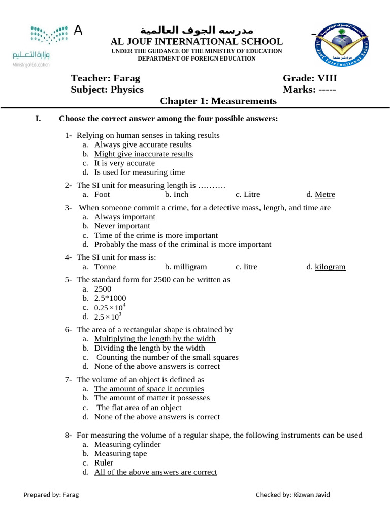 Answers Grade 8 1st Worksheet Pdf Density Length