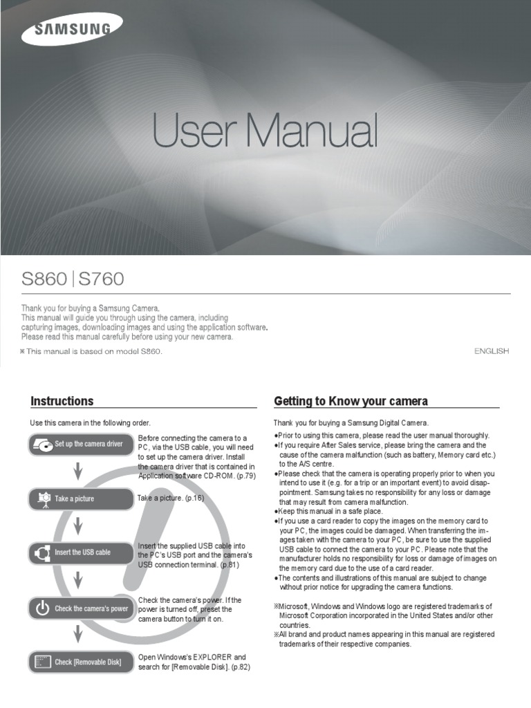 Samsung S860 Manual | PDF | Digital Camera Modes | Zoom Lens