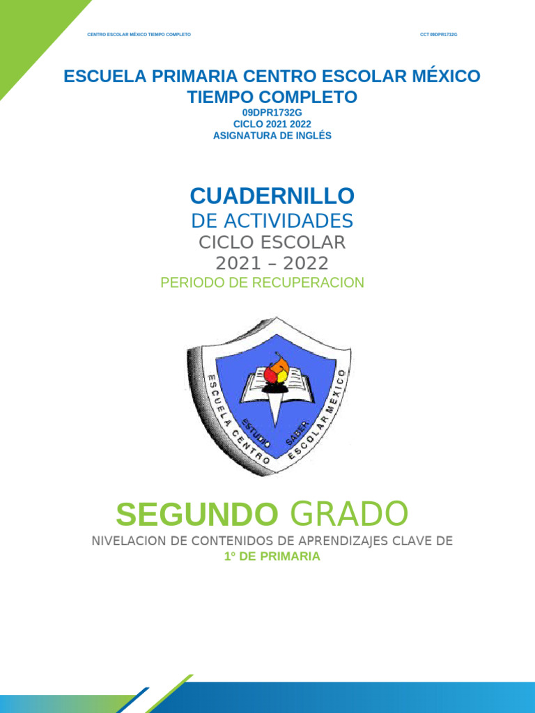 Cuadernillo 2 SEGUNDO Ingles | PDF