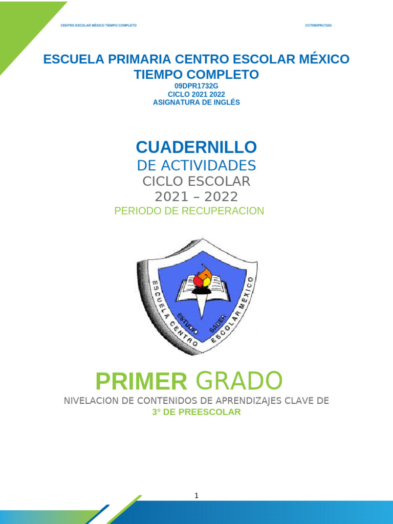 Cuadernillo 1 PRIMERO Ingles | PDF