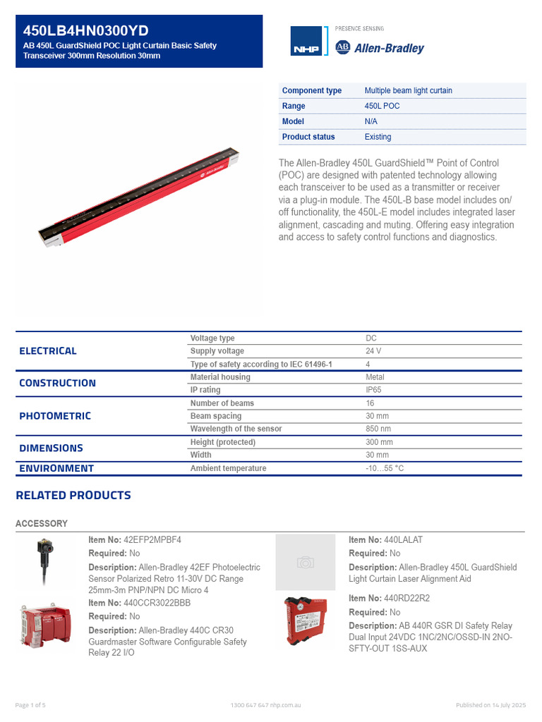 450LB4HN0300YD AU POC Light Curtains Basic Datasheet | PDF ...