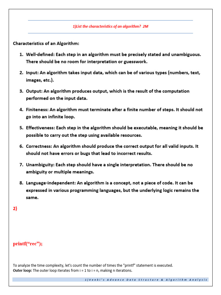 Characteristics of Algorithms & Complexity | PDF | Time Complexity ...