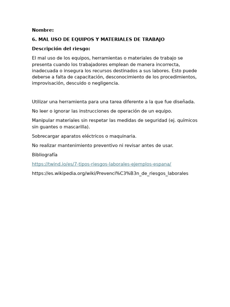 Punto 6 Descripción Del Riesgo Enrique | PDF