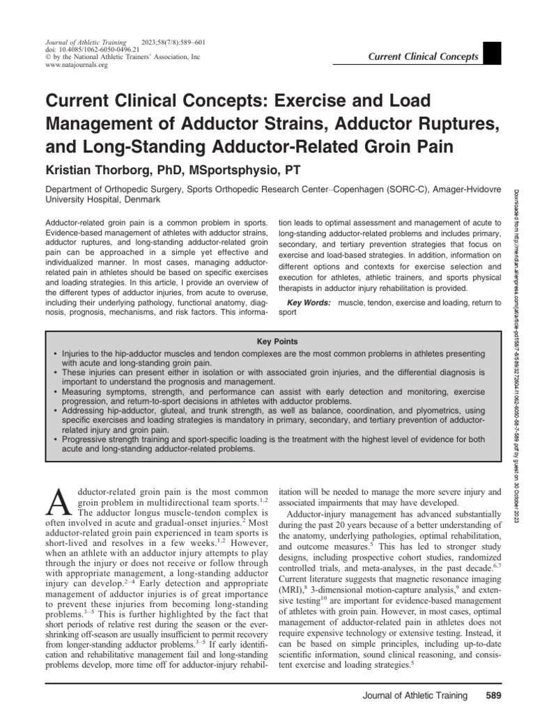 Current Clinical Concepts- Exercise and Load Management of Adductor Strains, Adductor Ruptures ...