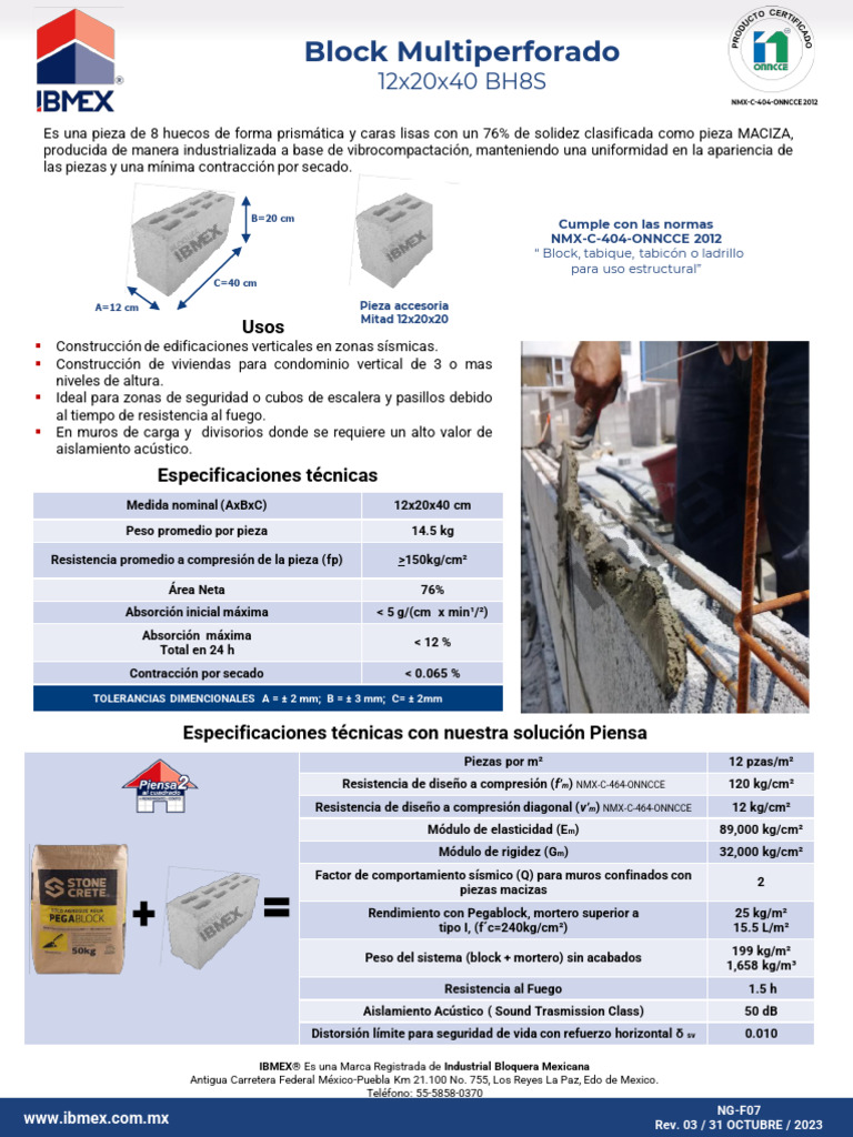 Block Multiperforado bh8s 12x20x40 | PDF | edificio | Diseño arquitectonico