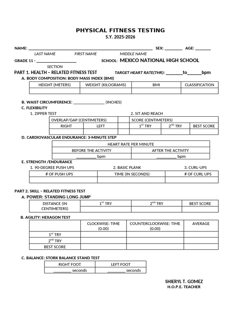 Physical Fitness Testing Hope1 1 | PDF