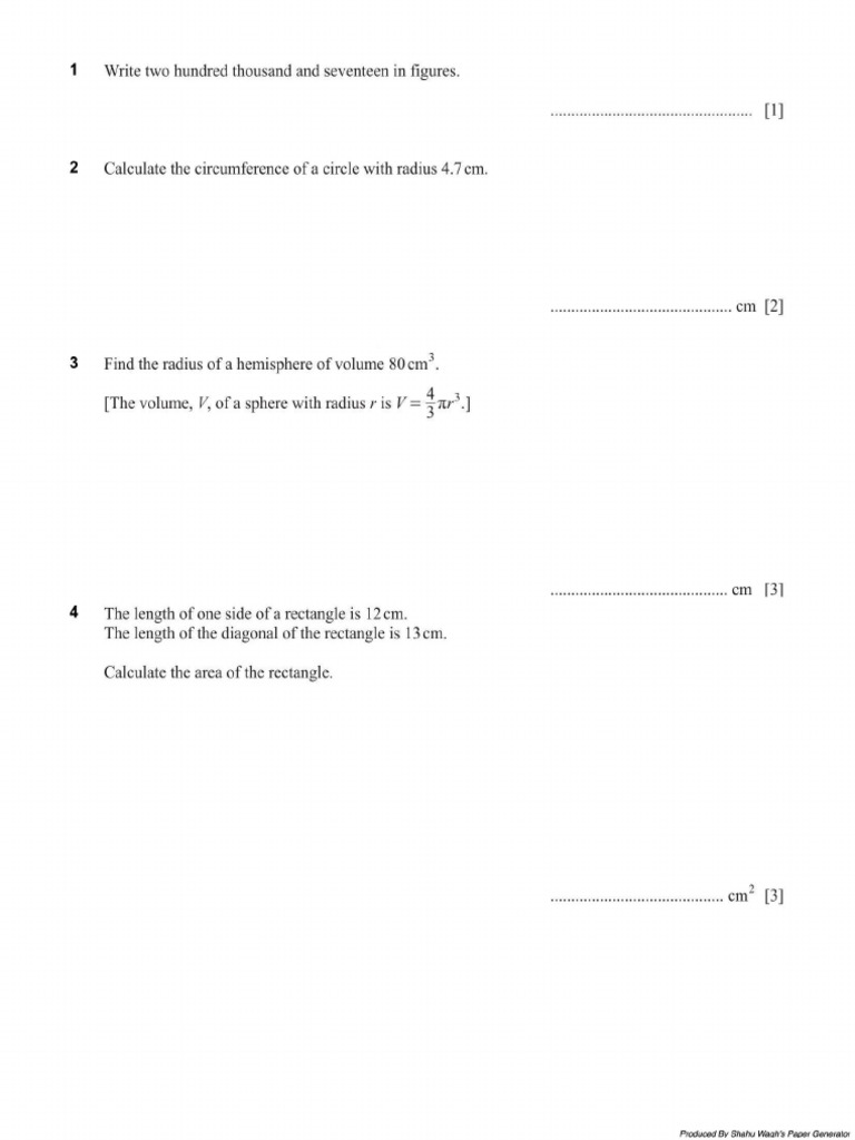 O Level/IGCSE Maths Test (Mensuration, Trigonometry) | PDF