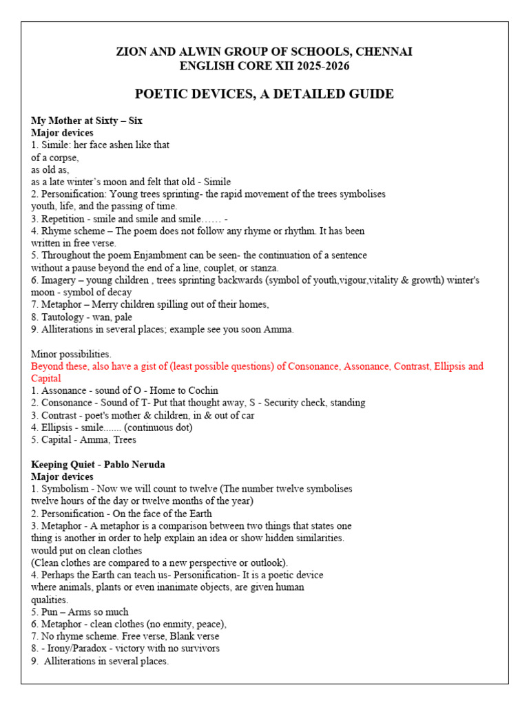 Poetic Devices for Class 12 English | PDF | Poetry | Ellipsis