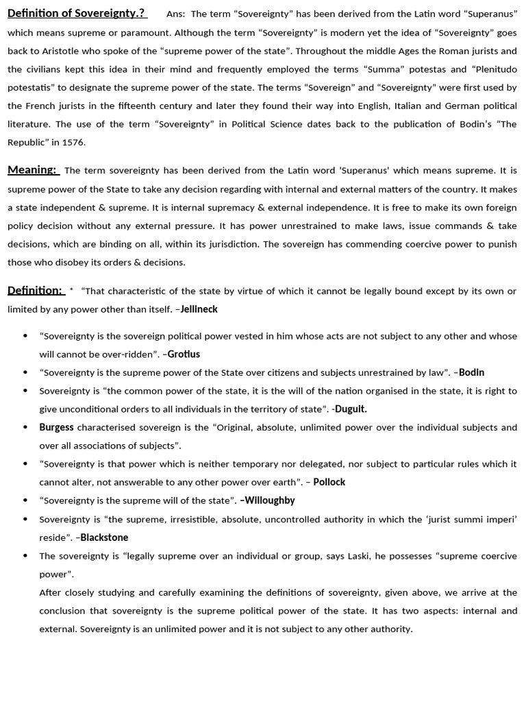 Definition of Sovereignty. | PDF | Sovereignty | Justice
