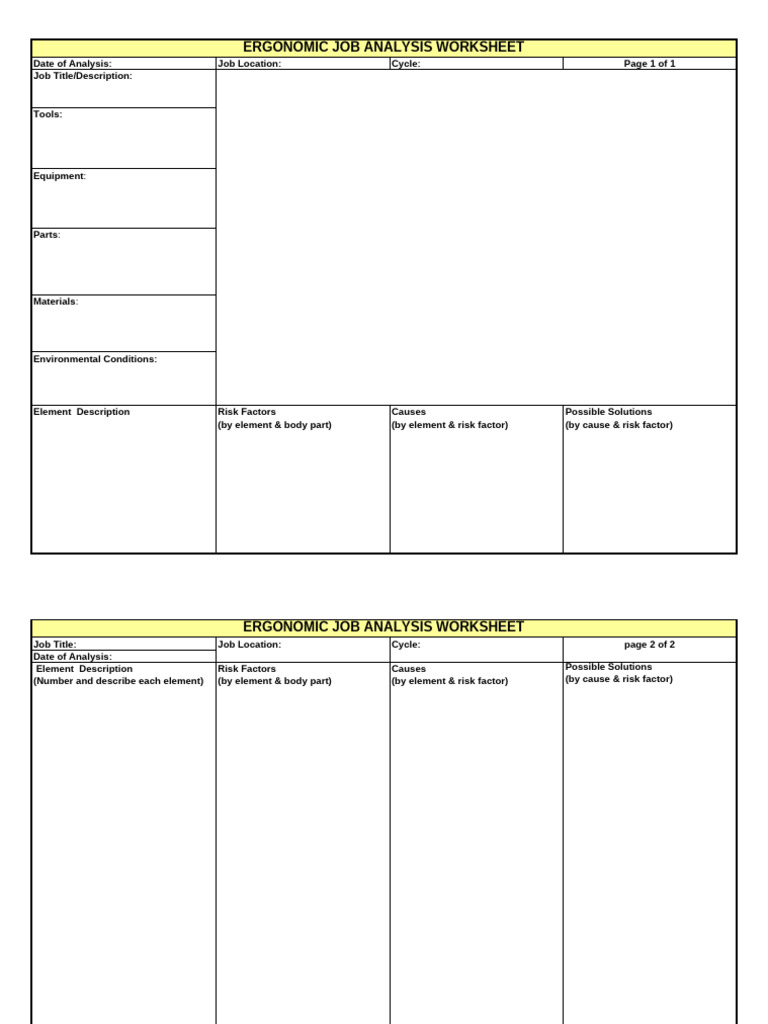 Ergonomic Job Analysis Worksheet | PDF