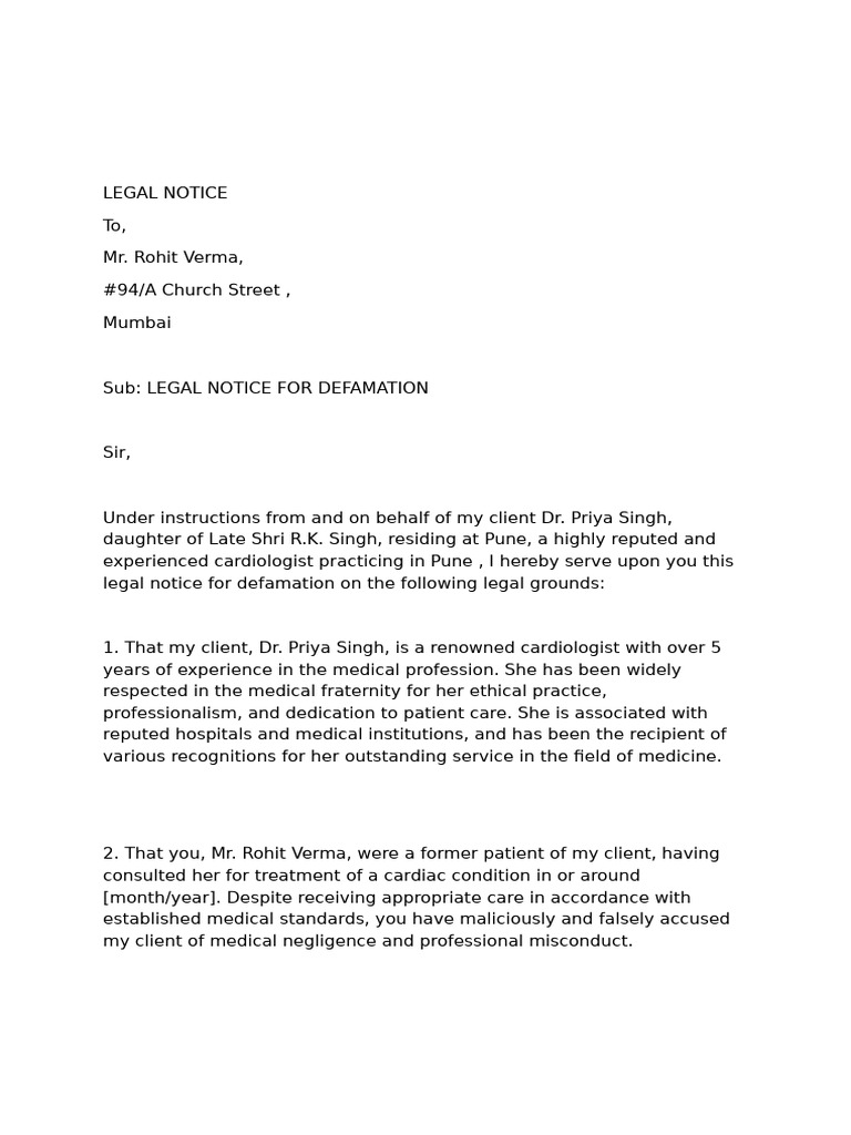 Legal Notice for Defamation Against Verma | PDF | Defamation | Common Law