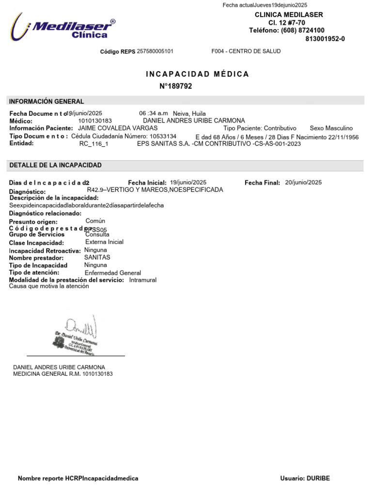 Incapacidad Médica - Clínica Medilaser | PDF
