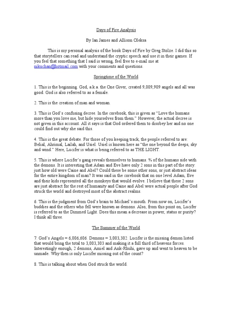 Demon The Fallen - Days of Fire, Analysis | PDF | Cain And Abel ...