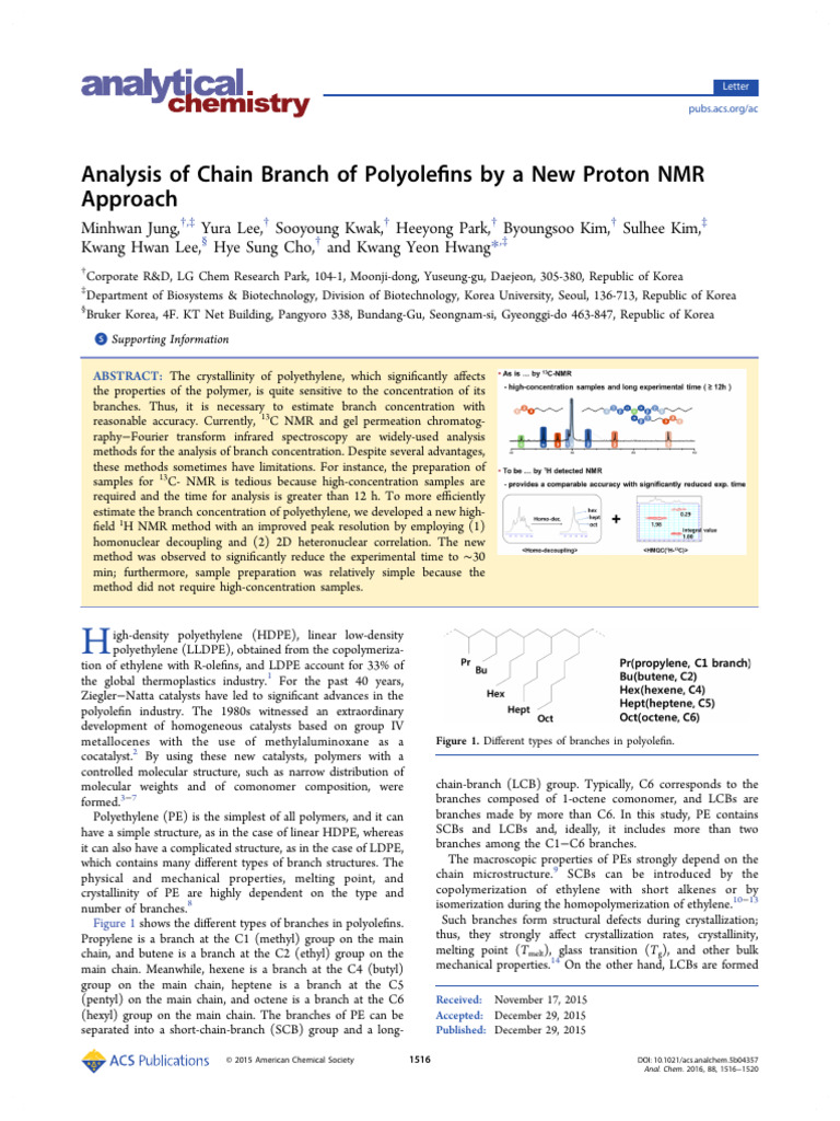 Lee Et Al 2016 Analysis of Chain Branch of Polyolefins by A New Proton NMR Approach | PDF ...