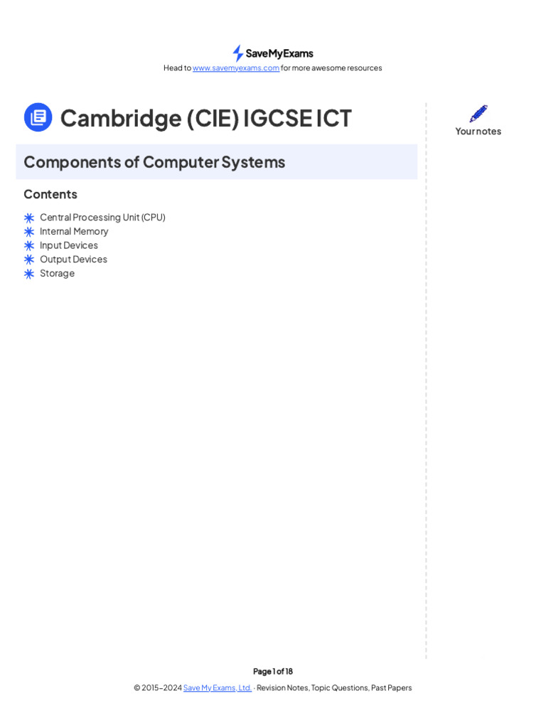 IGCSE ICT: Computer System Components | PDF | Computer Data Storage ...