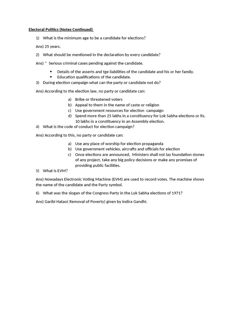 Electoral Politics (Notes 2) | PDF