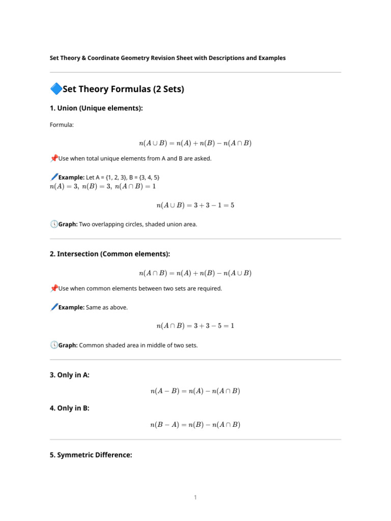 Set Geometry Revision | PDF | Intersection (Set Theory) | Mathematical Relations