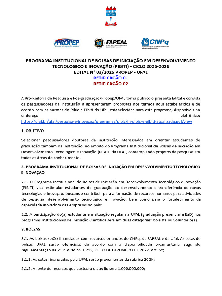 Seleção de Projetos PIBITI 2025-2026 | PDF | Science | Facebook