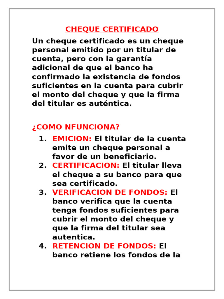 Cheque Certificado: Seguridad y Ventajas | PDF