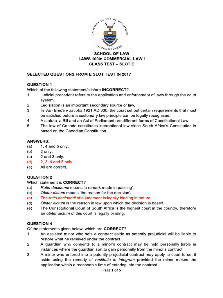 Test 2017 Com Law | PDF