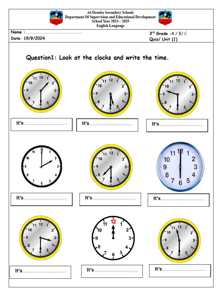 Telling The Time Quiz | PDF