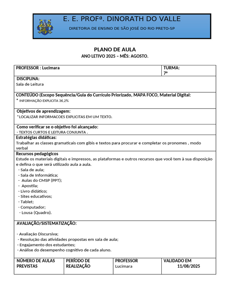 Modelo de Plano de Aula -7 Lucimara (1) | PDF