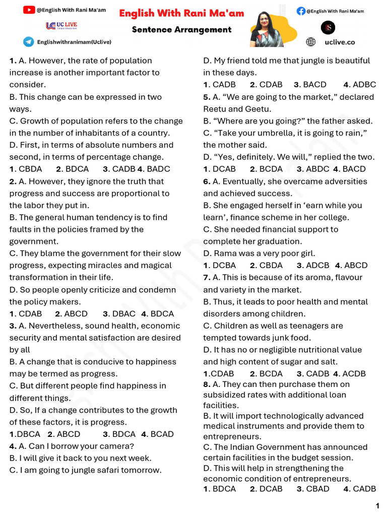 Sentence Arrangement Practice | PDF