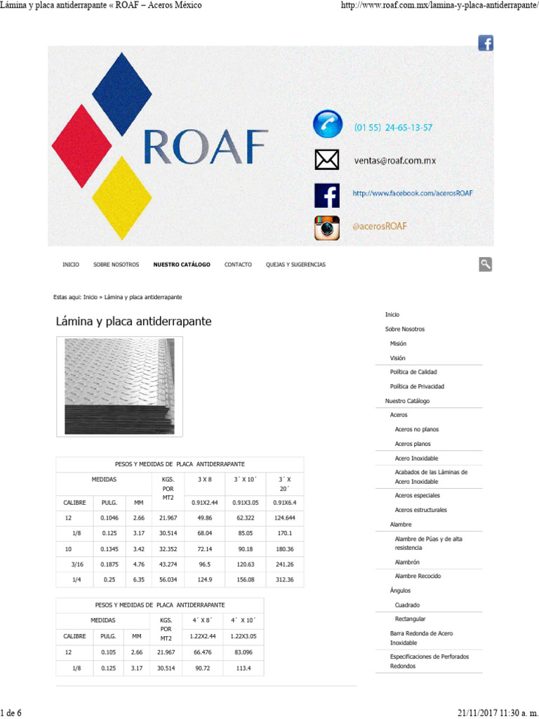 ROAF Lamina y Placa Antiderrapante | PDF | Tubería (transporte de ...