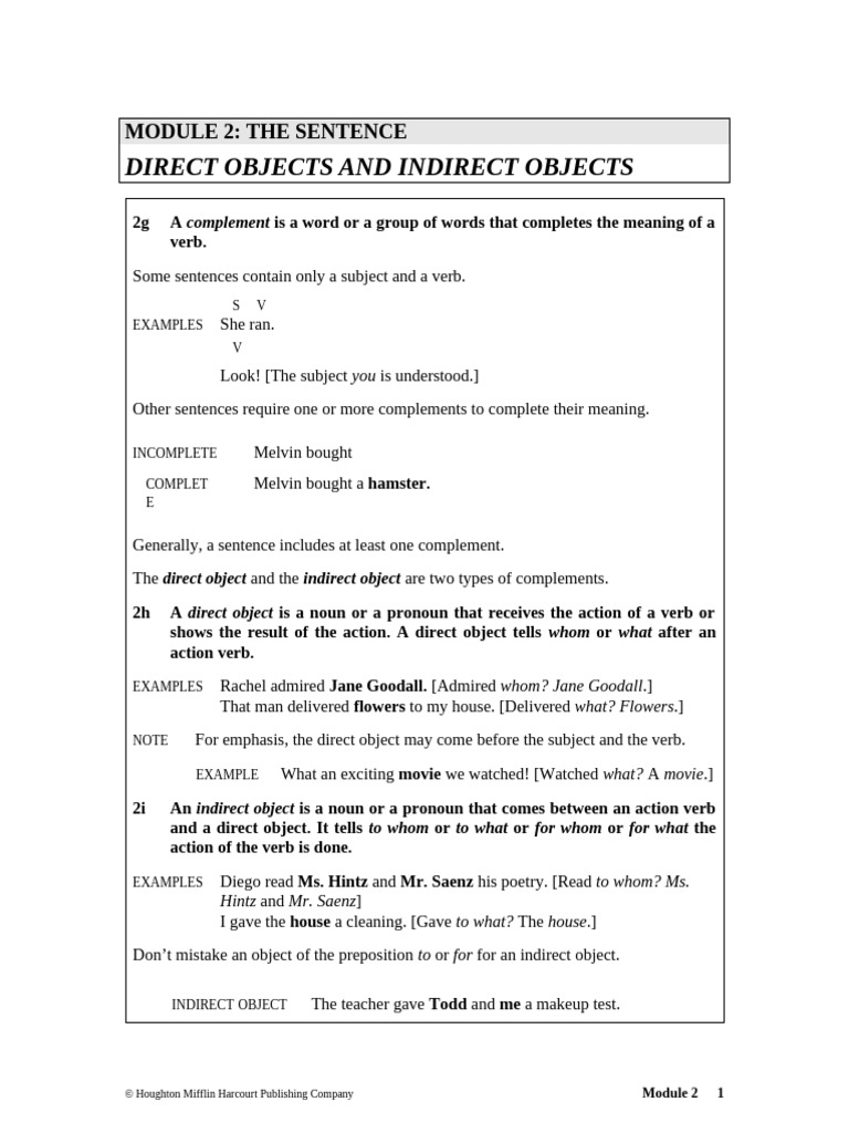 Direct and Indirect Object Guide | PDF | Verb | Object (Grammar)