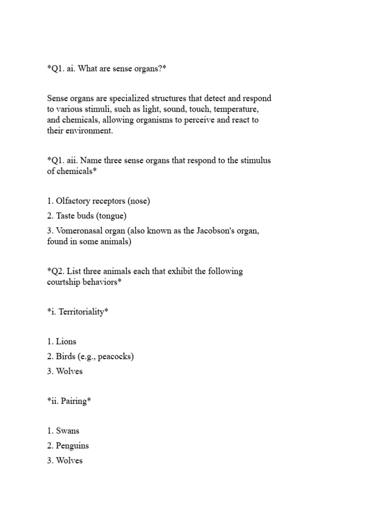 Sense Organs and Animal Behaviors Explained | PDF