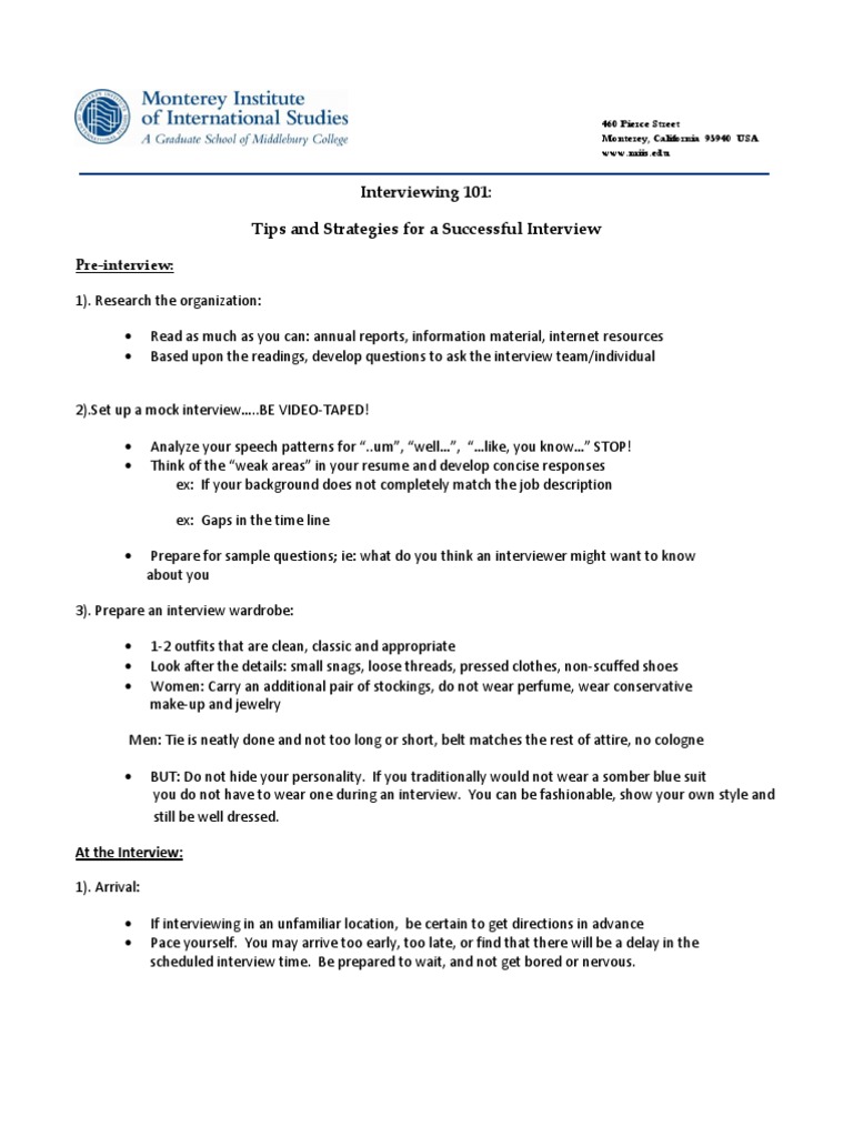 Interview Tip Sheet | PDF | Clothing