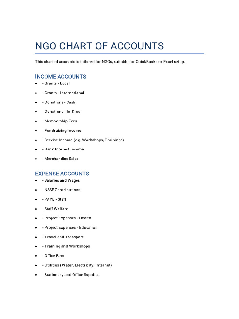 NGO Chart of Accounts Overview | PDF